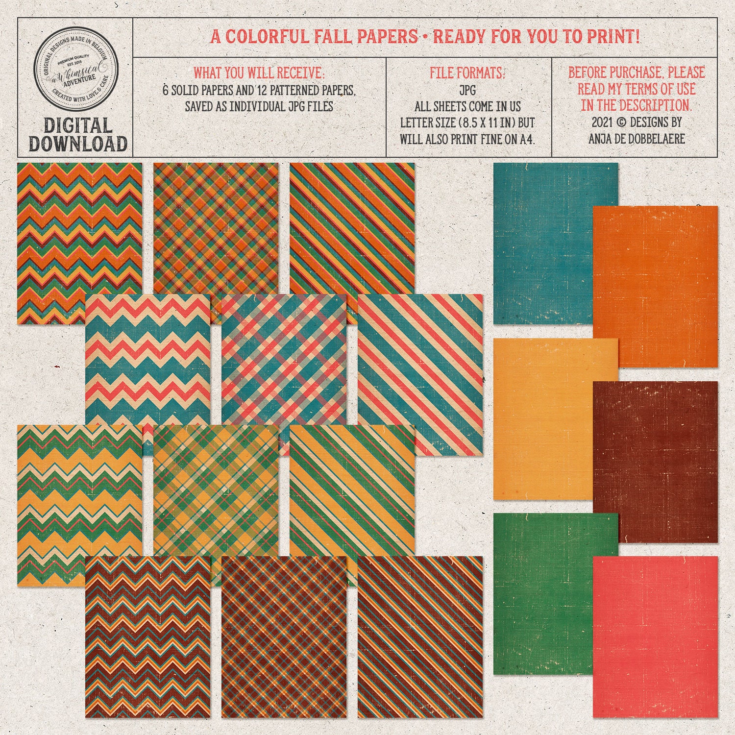 Scrapbook Paper Printable Letter Size Fall Colors Geometric - Etsy