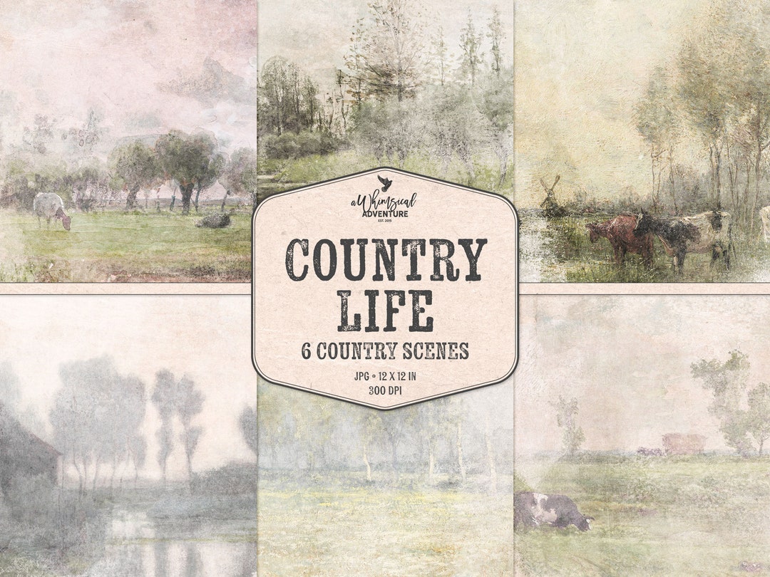 Antique Watercolor Painting - Scenic Paper - Country Scenes - Scrapbook ...