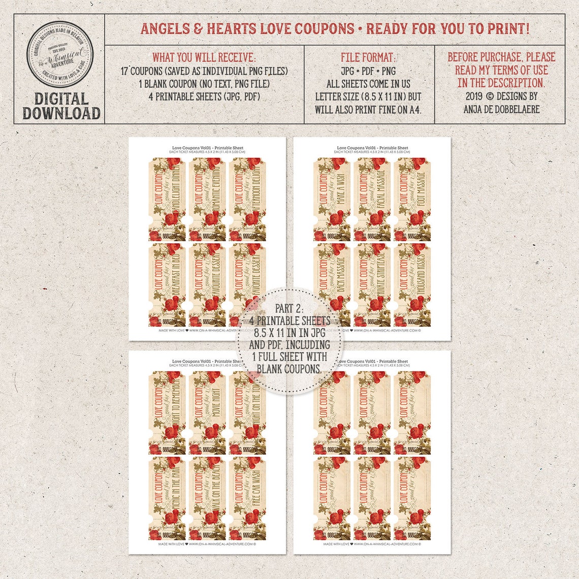 Printable Coupons Love Coupons Gift For Her Gift For Him | Etsy