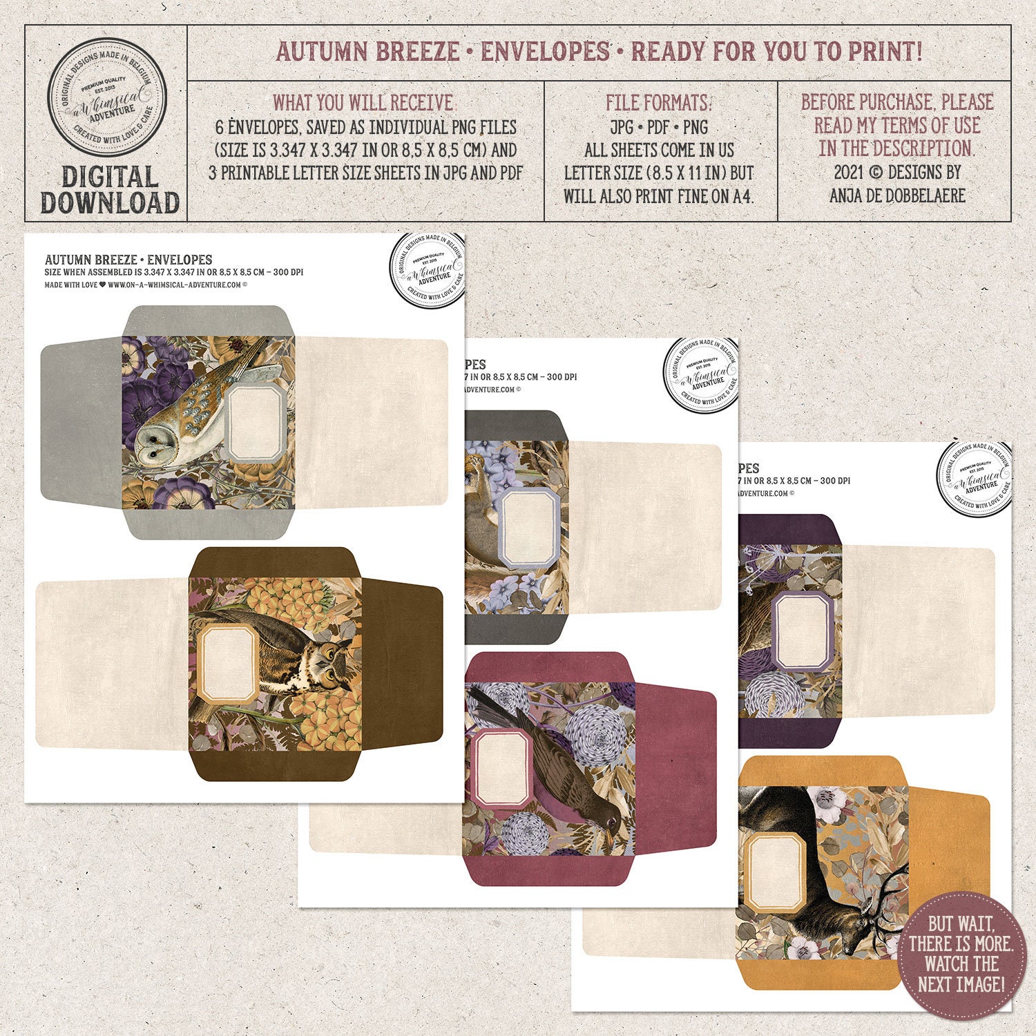 Printable Fall Envelopes Set of 6 Woodland Animals Junk | Etsy