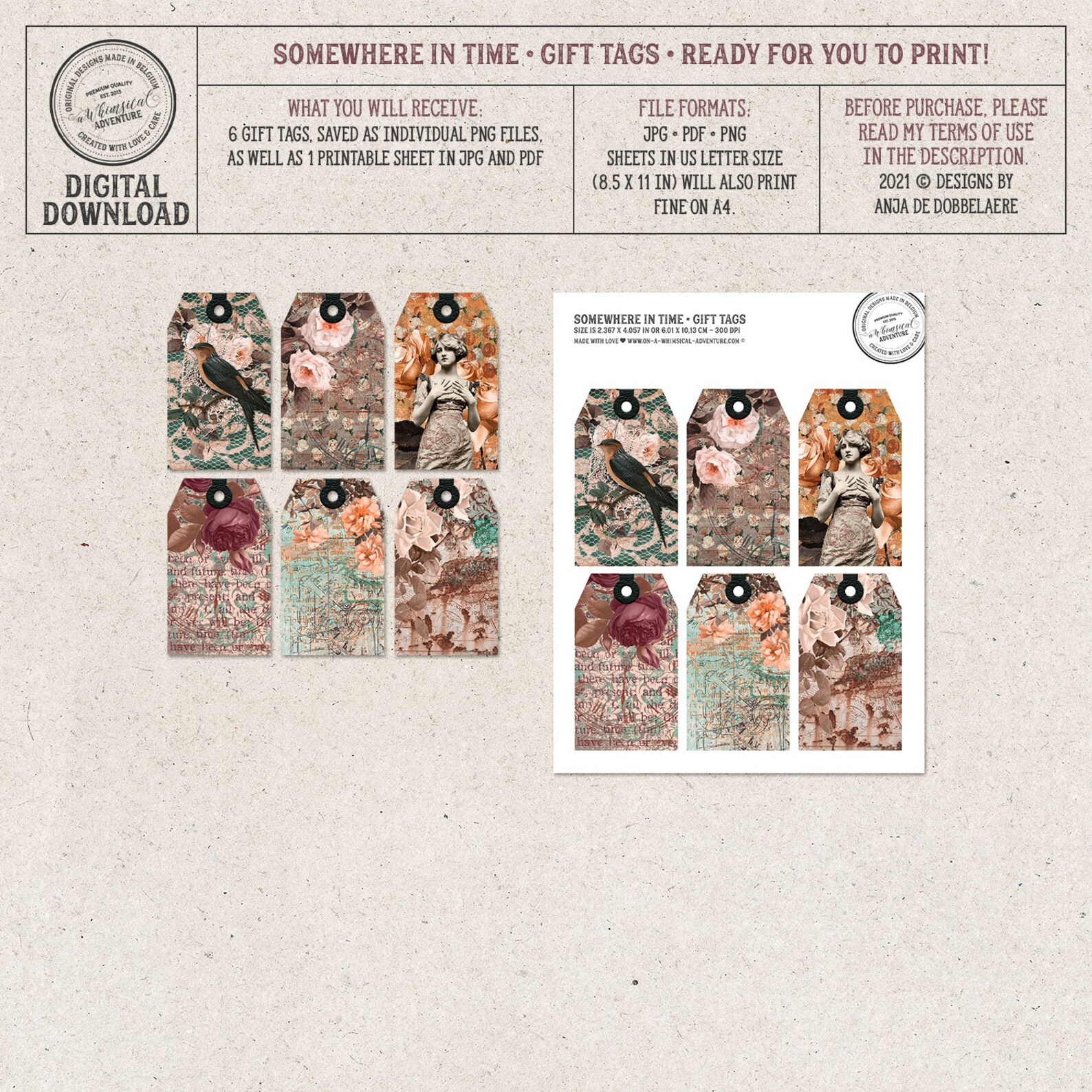 Printable Hang Tags With Leather Reinforcement, Steampunk, Industrial ...