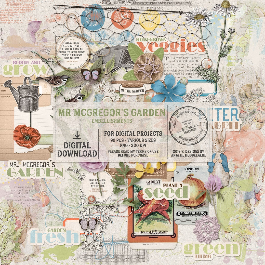 Mr Mcgregor's Garden, Scrapbook Embellishments, Peter Rabbit, Digital ...