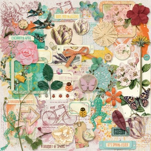 Colorful Spring Themed Clip Art, Digital Scrapbooking Embellishments ...