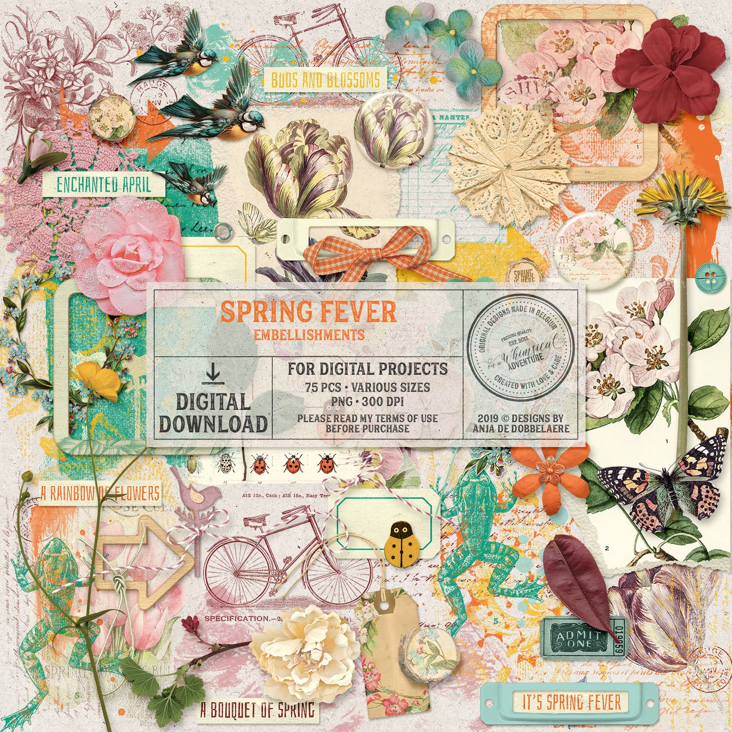 Colorful Spring Themed Clip Art Digital Scrapbooking | Etsy