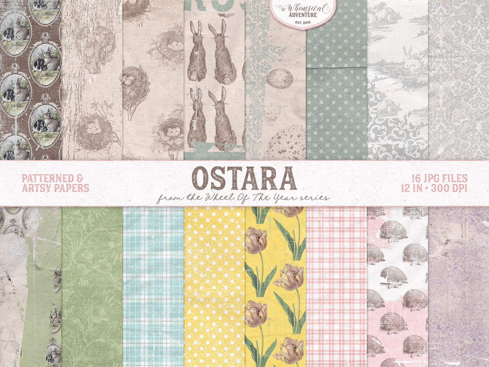 Ostara Scrapbook Paper Shabby Chic Textures Hares and - Etsy
