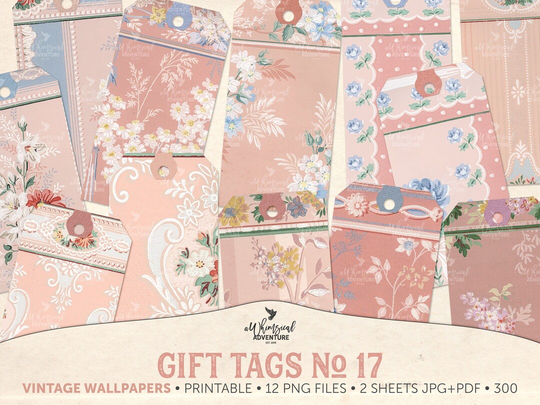 Vintage Wallpaper Gift Tags, Printable Labels, Floral Designs, Junk ...
