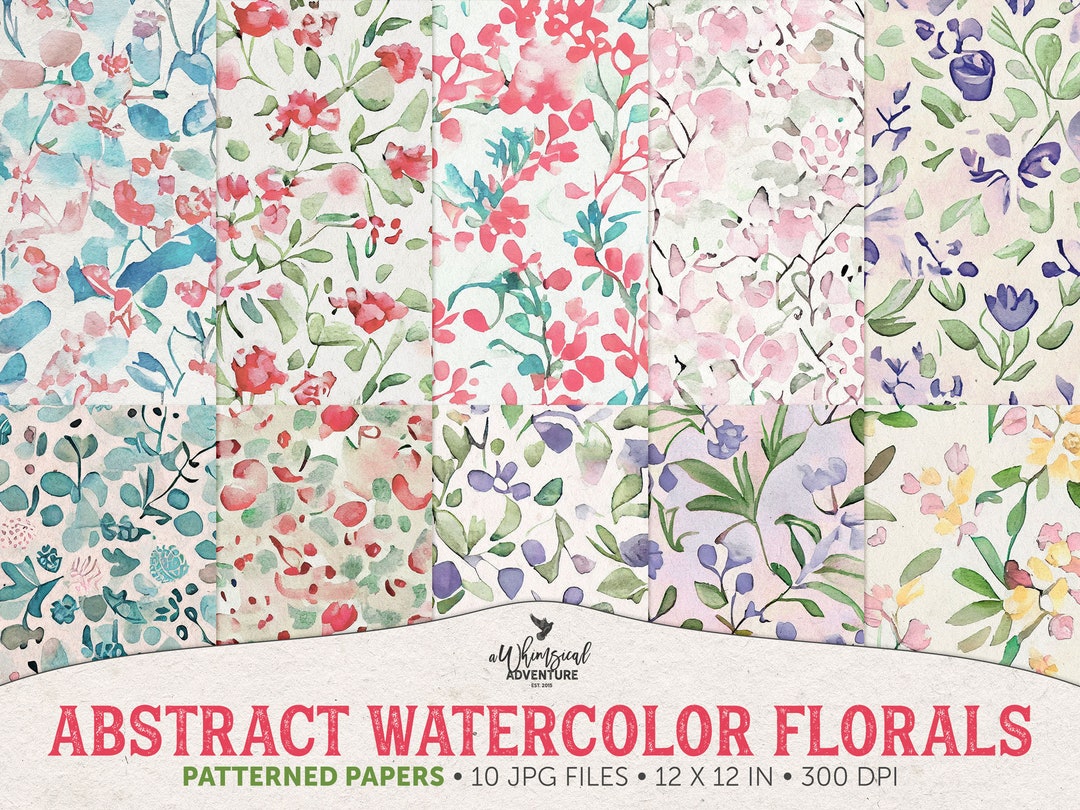 Abstract Watercolor Flowers Digital Valentine Scrapbook Paper, Instant ...