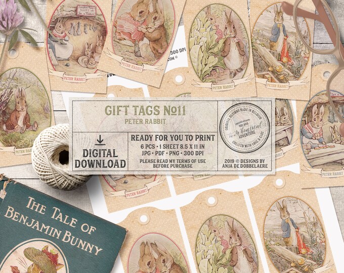 Bunny Rabbits Vintage Art Hang/gift Tags INSTANT Download printable ...