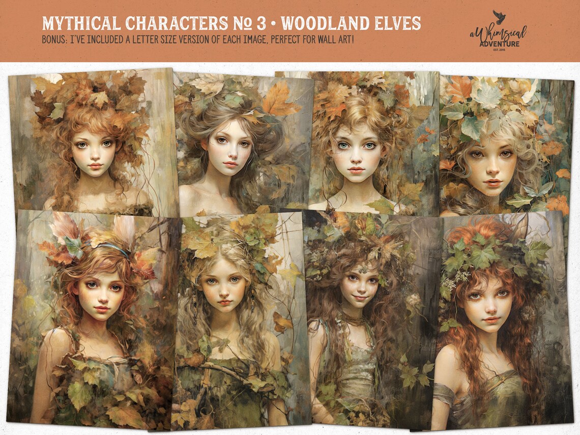 Woodland Elf Printable Autumn Wall Art, Fairycore Ephemera for ...