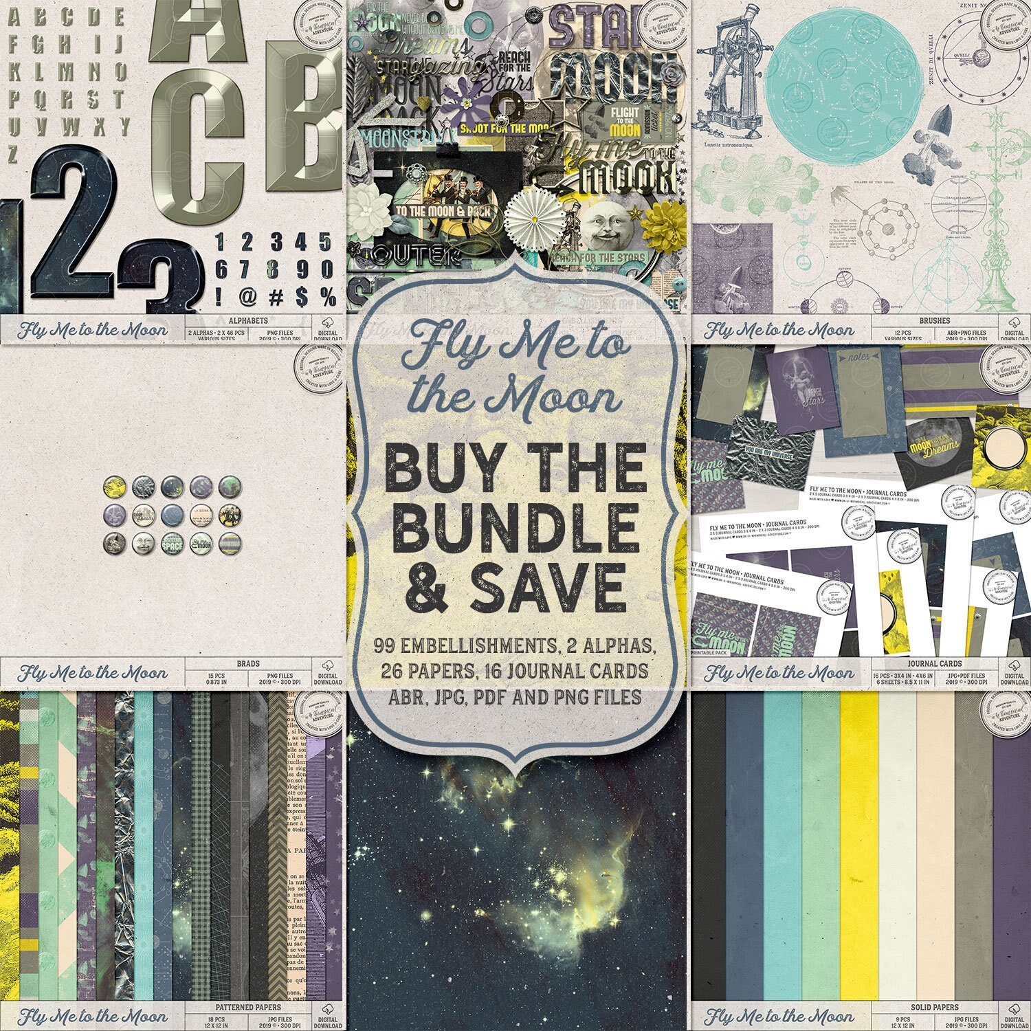 Bundle And Save Outer Space Digital Scrapbooking To The | Etsy