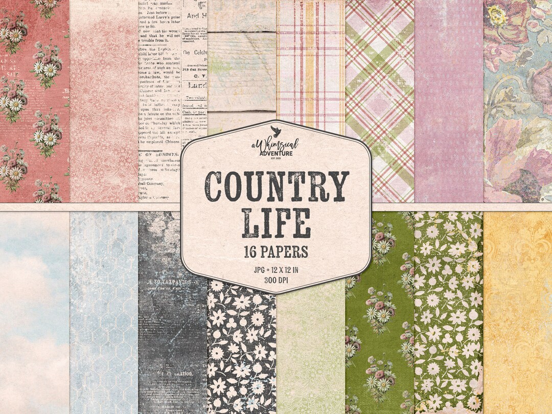 Farmhouse Style Papers - Shabby Chic - Country Plaid Pattern - Floral ...