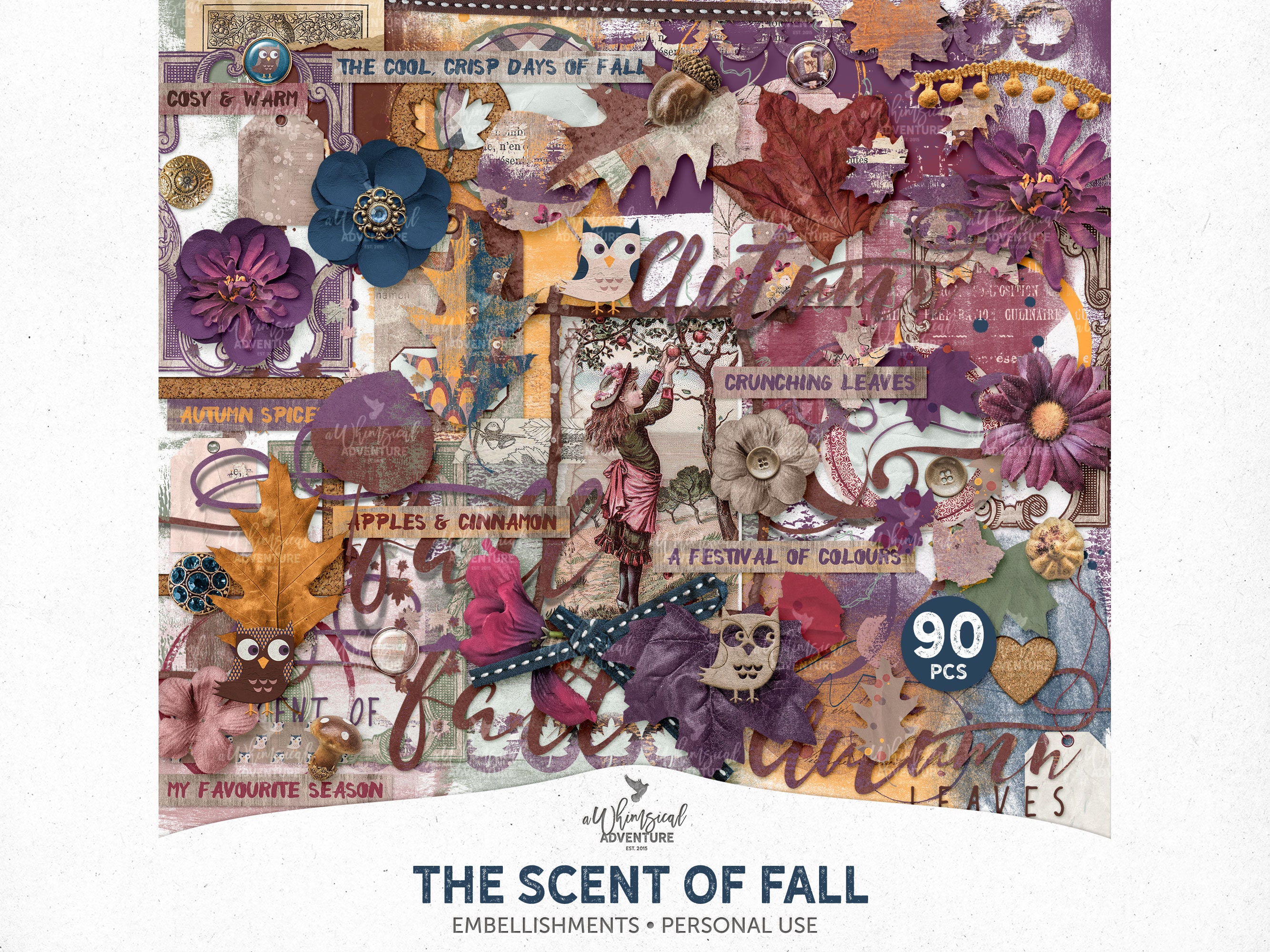 Fall Scrapbook Kit, Autumn Clipart and Papers, Whimsical Digital Art ...
