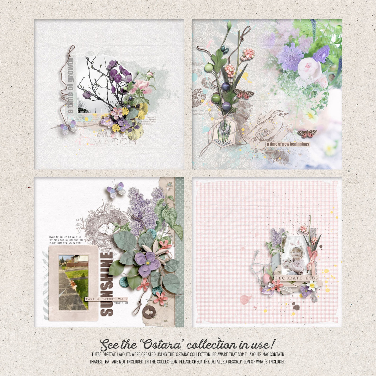 Ostara Scrapbook Paper, Shabby Chic Textures, Hares and Rabbits ...