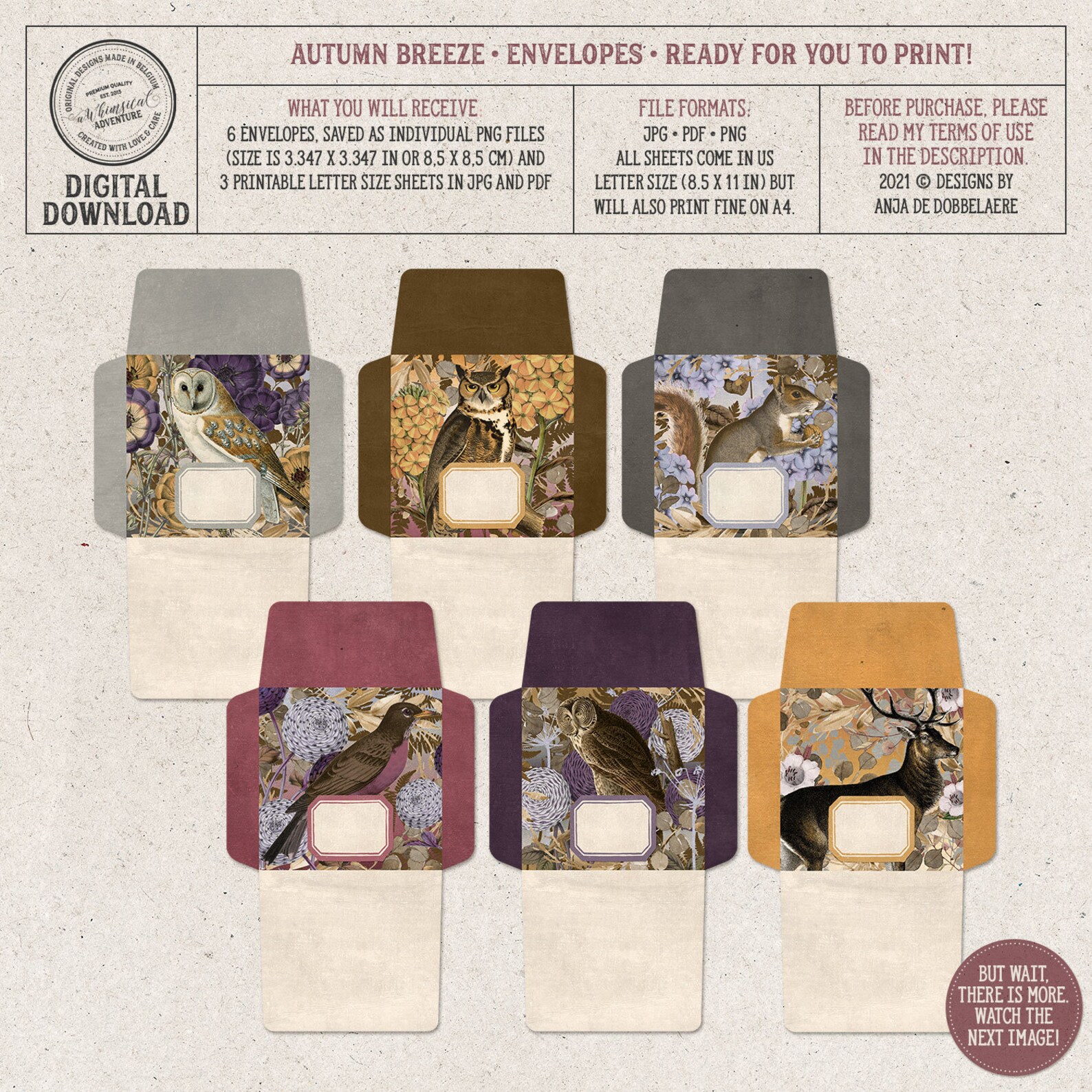 Printable Fall Envelopes Set of 6 Woodland Animals Junk | Etsy