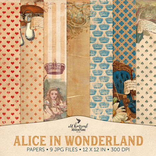 Alice in Wonderland Digital Paper Cheshire Cat Mad Hatter - Etsy