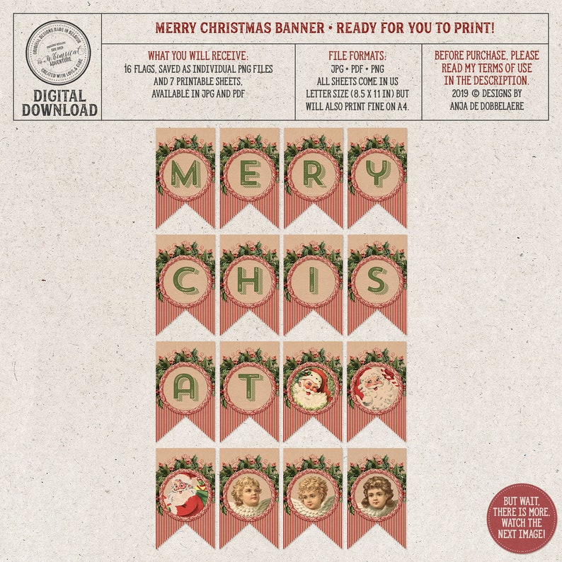 Printable Merry Christmas Banner in Traditional Red and Green - Etsy