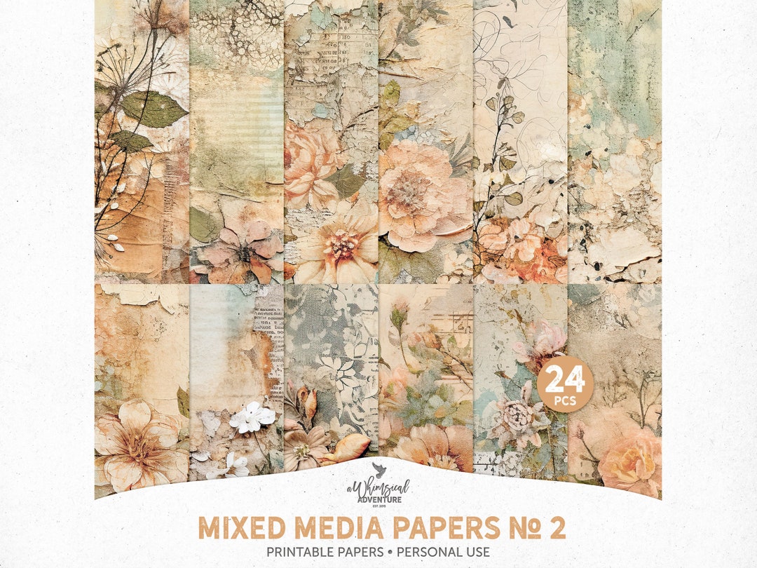 Shabby Grunge Printable Collage Scrapbook Paper, Digital Download Mixed ...
