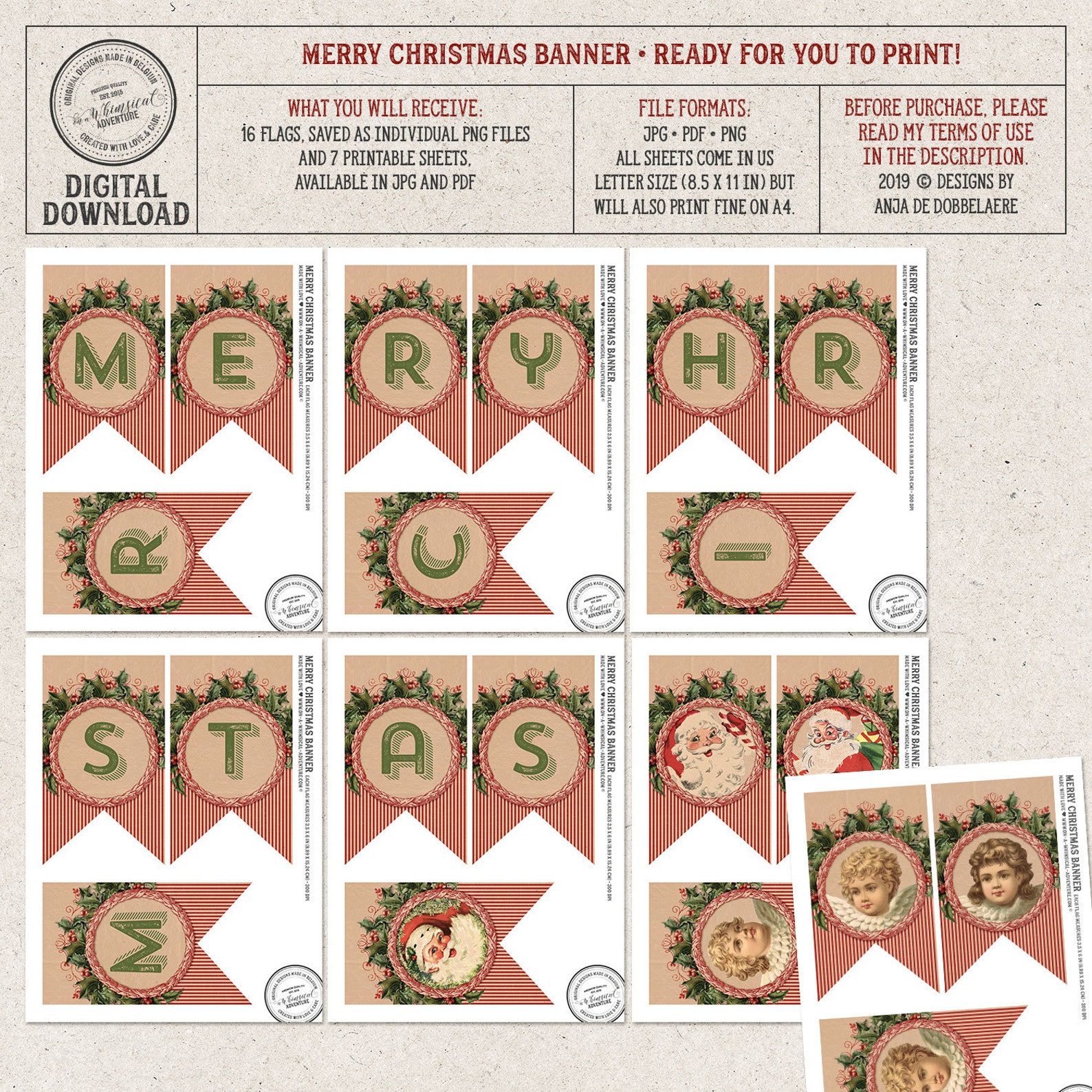 Printable Merry Christmas Banner in Traditional Red and Green With ...