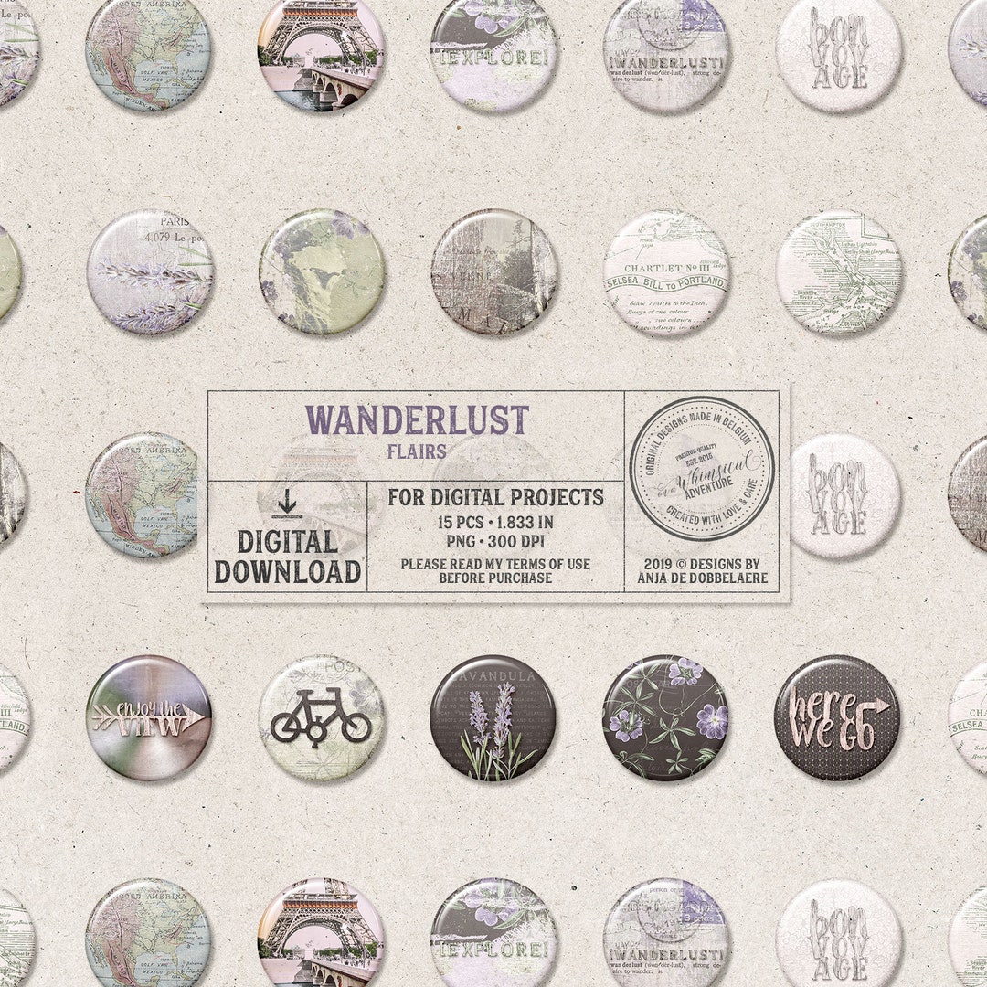 Flair Buttons, Travel Digital Flairs, Pins, Digital Download ...
