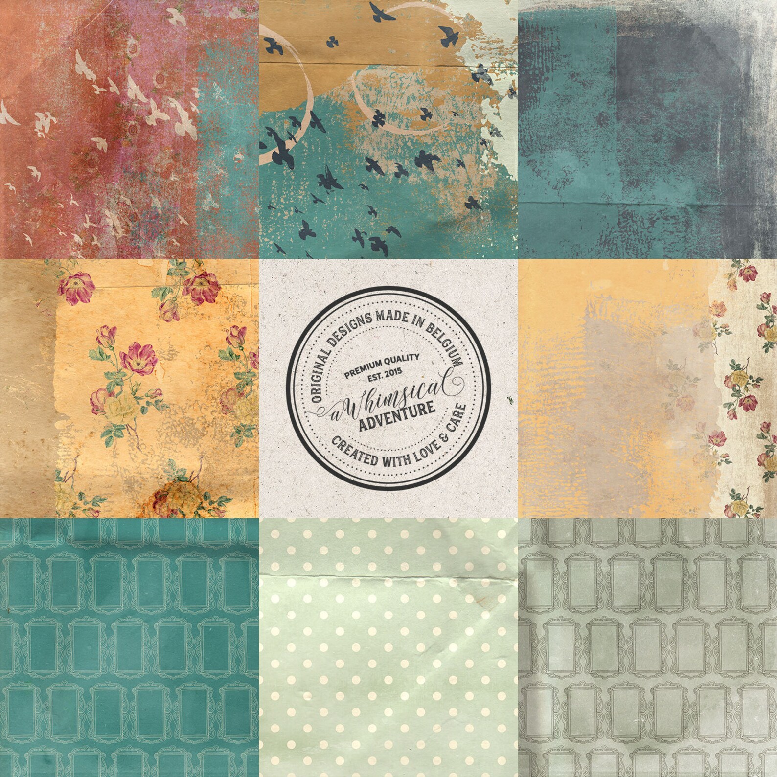 Digital Autumn Scrapbook Paper Colorful Vintage Floral - Etsy