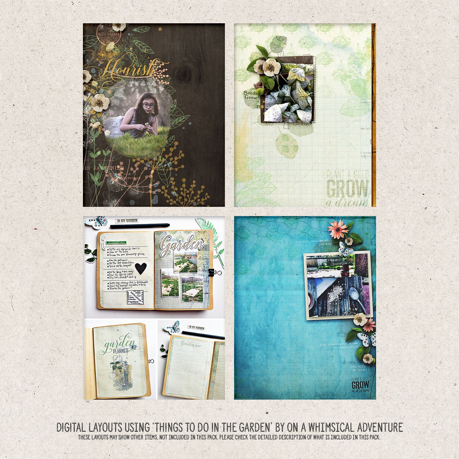 Botanical Floral Paper Pack, in the Garden, Instant Download, Digital ...