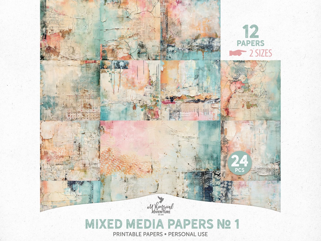 Shabby Grunge Printable Collage Scrapbook Paper, Digital Download Mixed ...