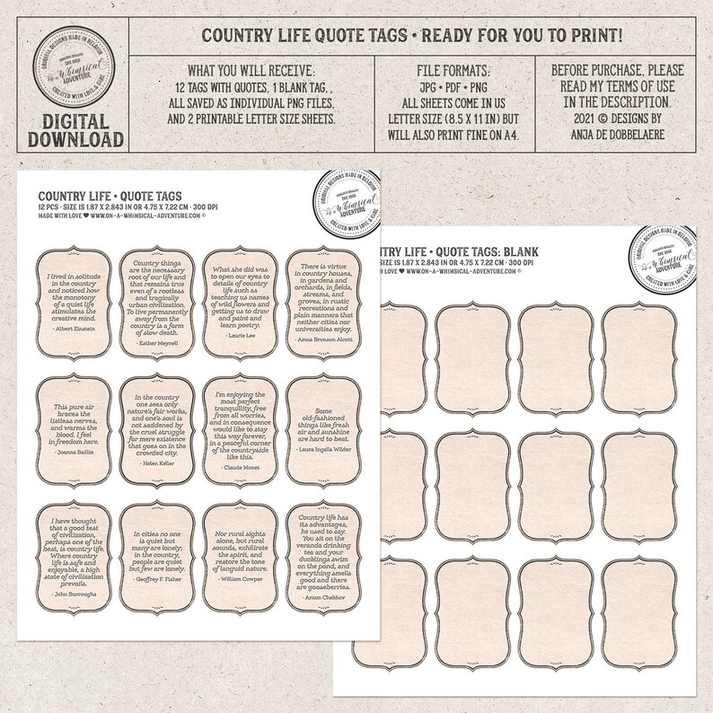 Printable Labels With Country Quotes Inspirational Sayings - Etsy