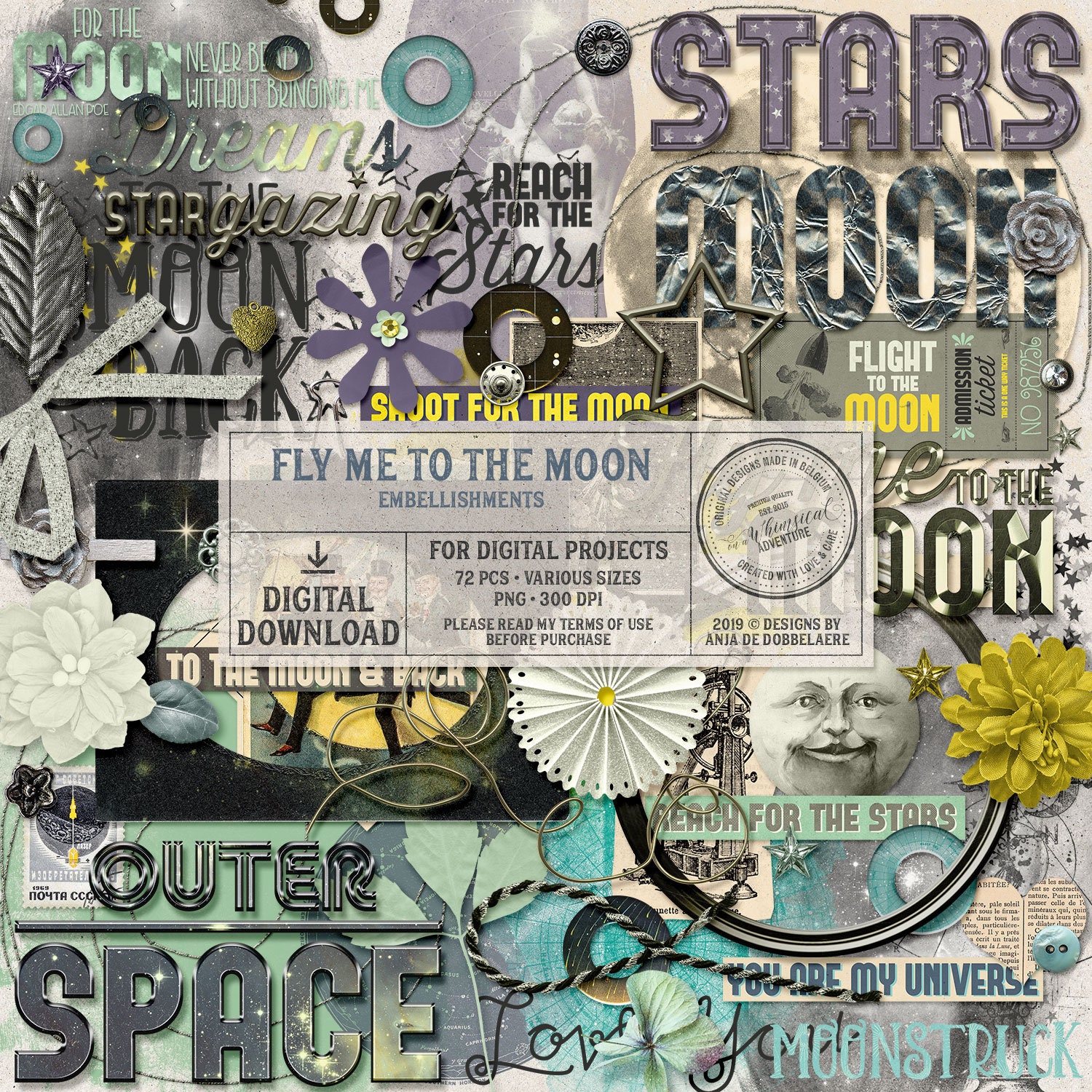 Outer Space Scrapbook Kit To The Moon And Back Astronomy | Etsy