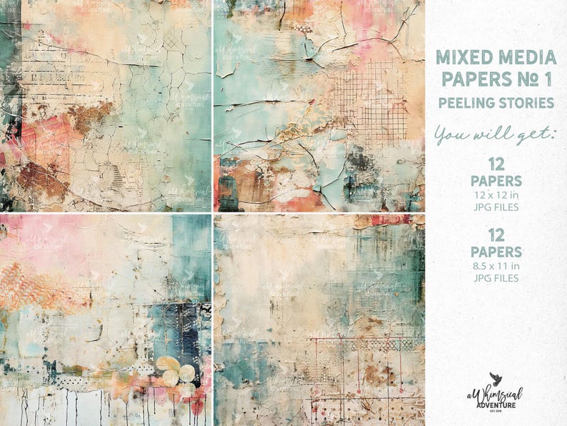Shabby Grunge Printable Collage Scrapbook Paper, Digital Download Mixed ...