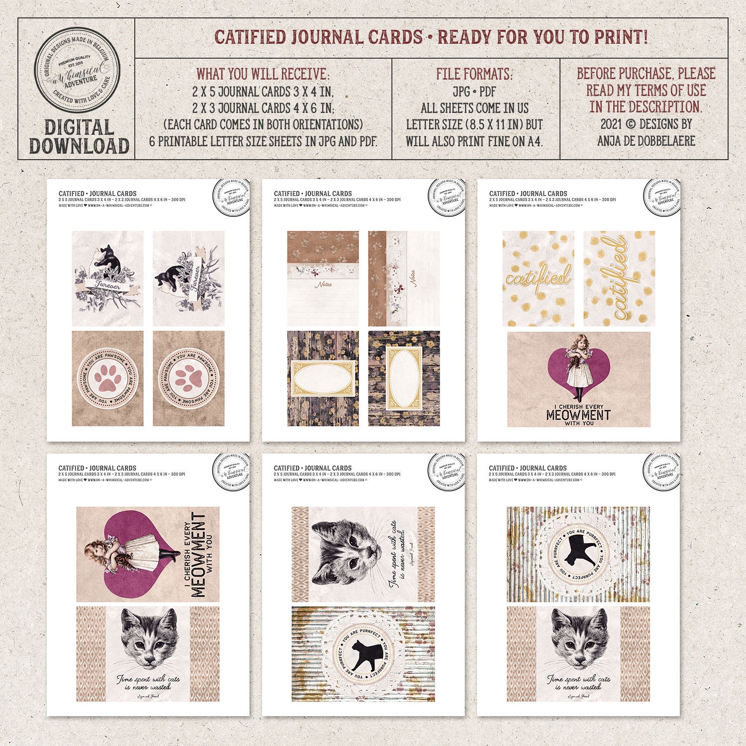 Printable Cats Kitten Journal Cards Collage Sheets, Digital Download ...