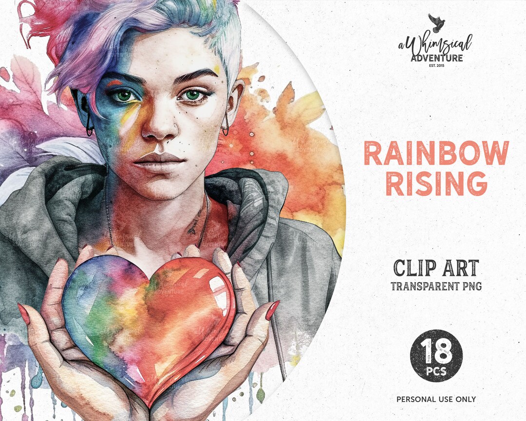Rainbow Rising LGBTQ Pride Watercolor Scrapbook Clipart PNG, Instant ...