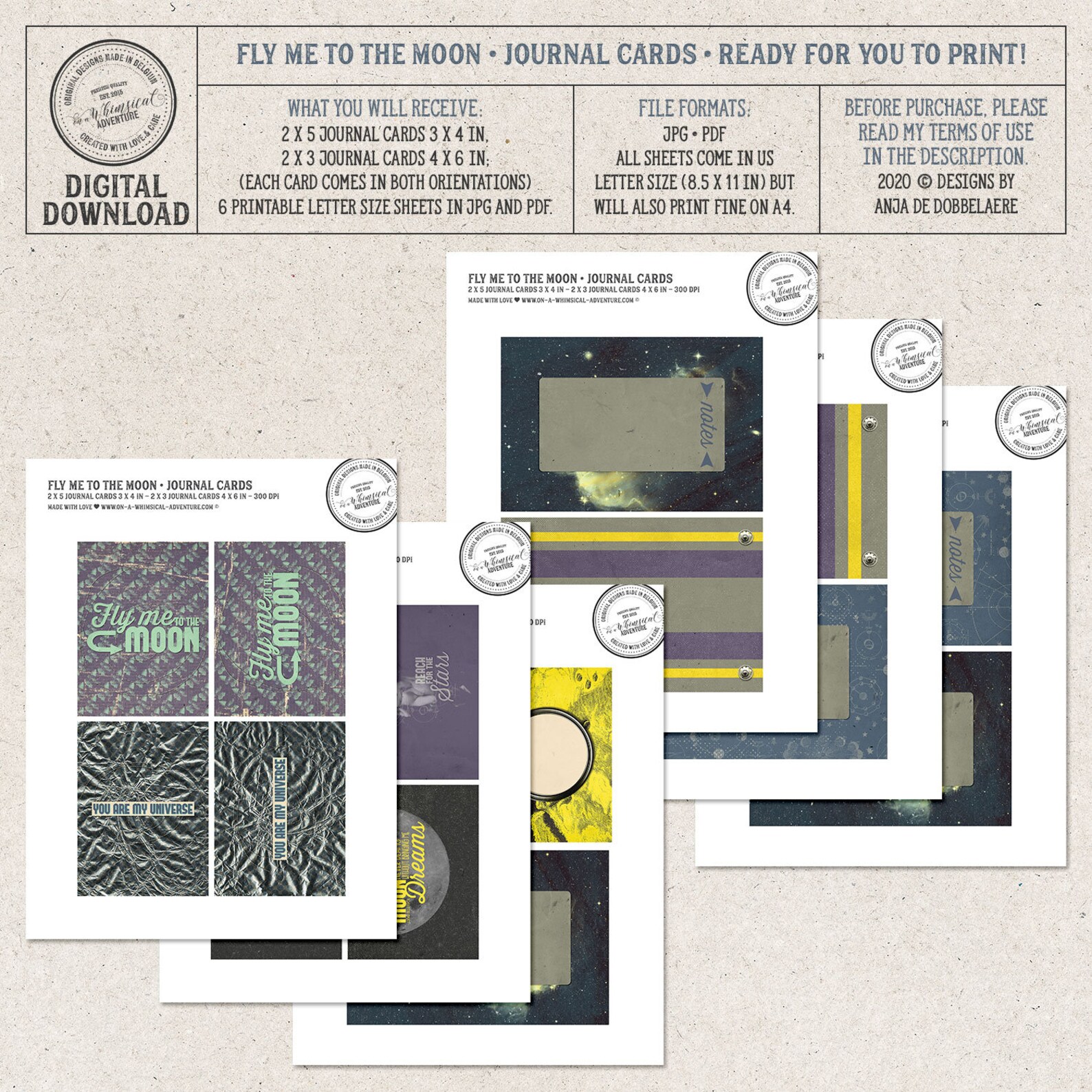 Outer Space, Sci-fi, to the Moon and Back, Printable Journal Cards for ...