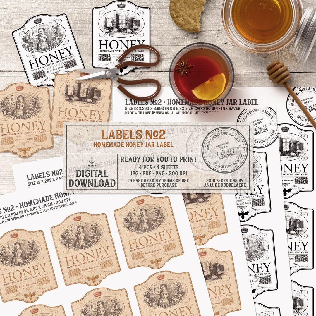 Honey Jar Labels, Printable Collage Sheets, Homemade Gift, Party Favor ...
