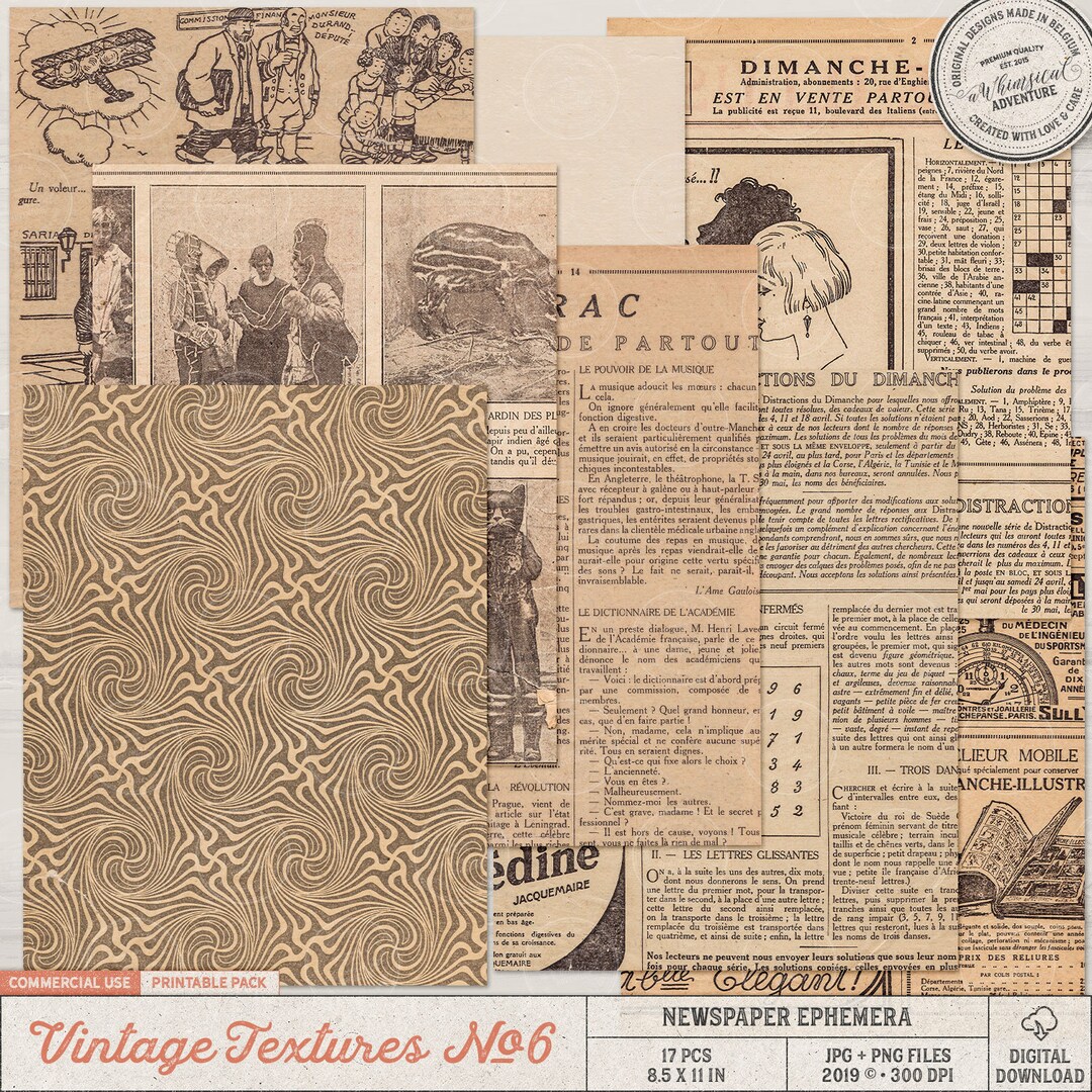 French Vintage Ephemera, 1920s Antique Newspaper, Commercial Use OK ...