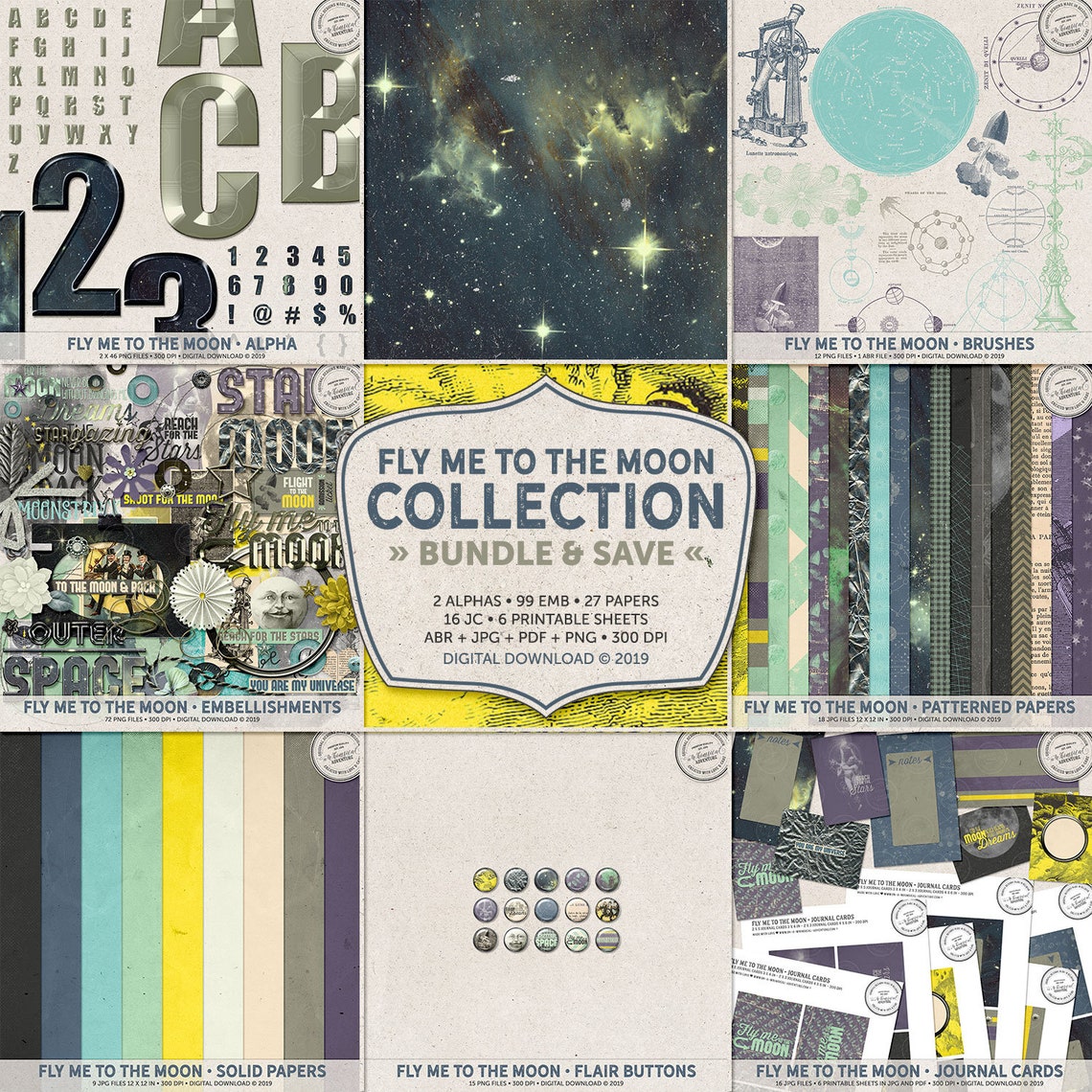 Bundle and Save, Outer Space, Digital Scrapbooking, to the Moon and ...