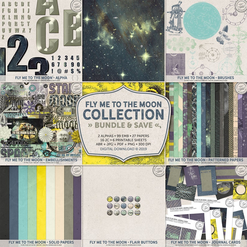 Bundle and Save, Outer Space, Digital Scrapbooking, to the Moon and ...