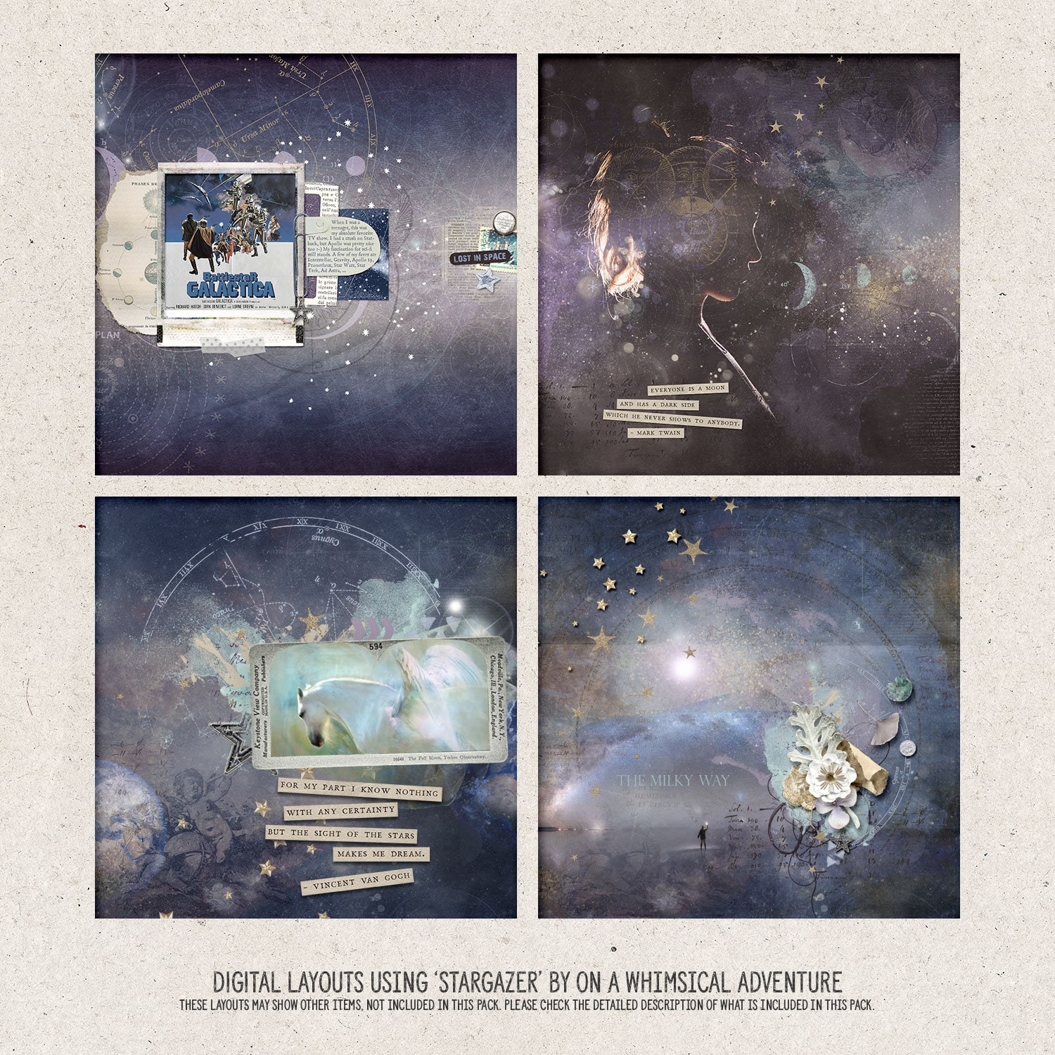Stargazer Scrapbook Kit, Celestial Clip Art, Galactic Backgrounds ...