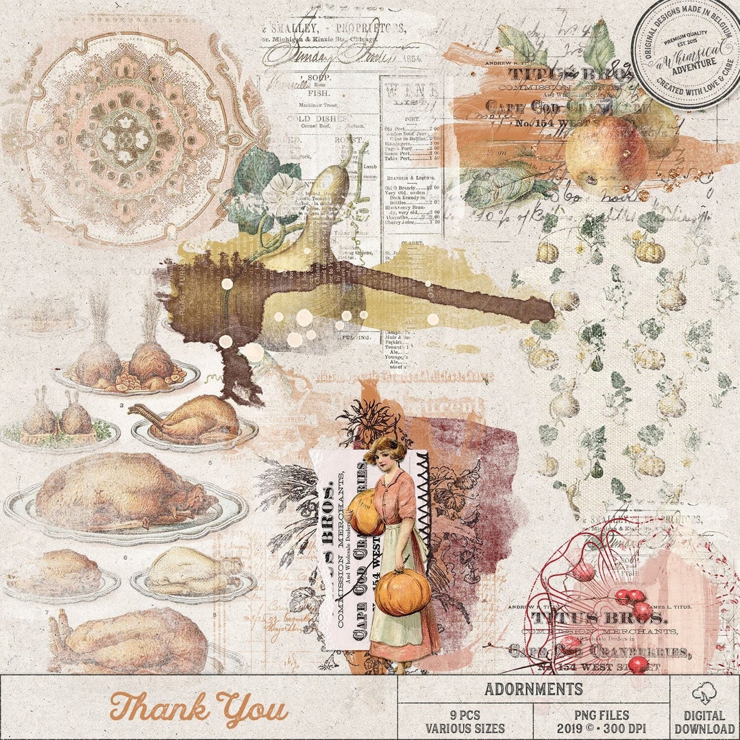 Thanksgiving Clip Art Digital Mixed Media Overlays Instant - Etsy