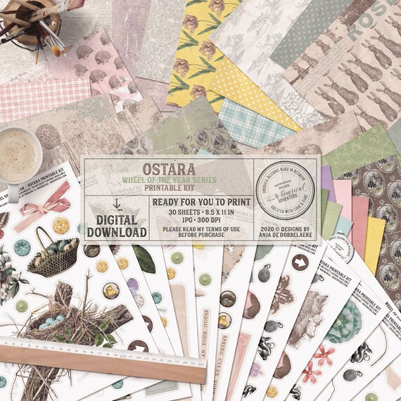 Ostara Scrapbook Kit Printable Papers And Elements Wheel Of | Etsy