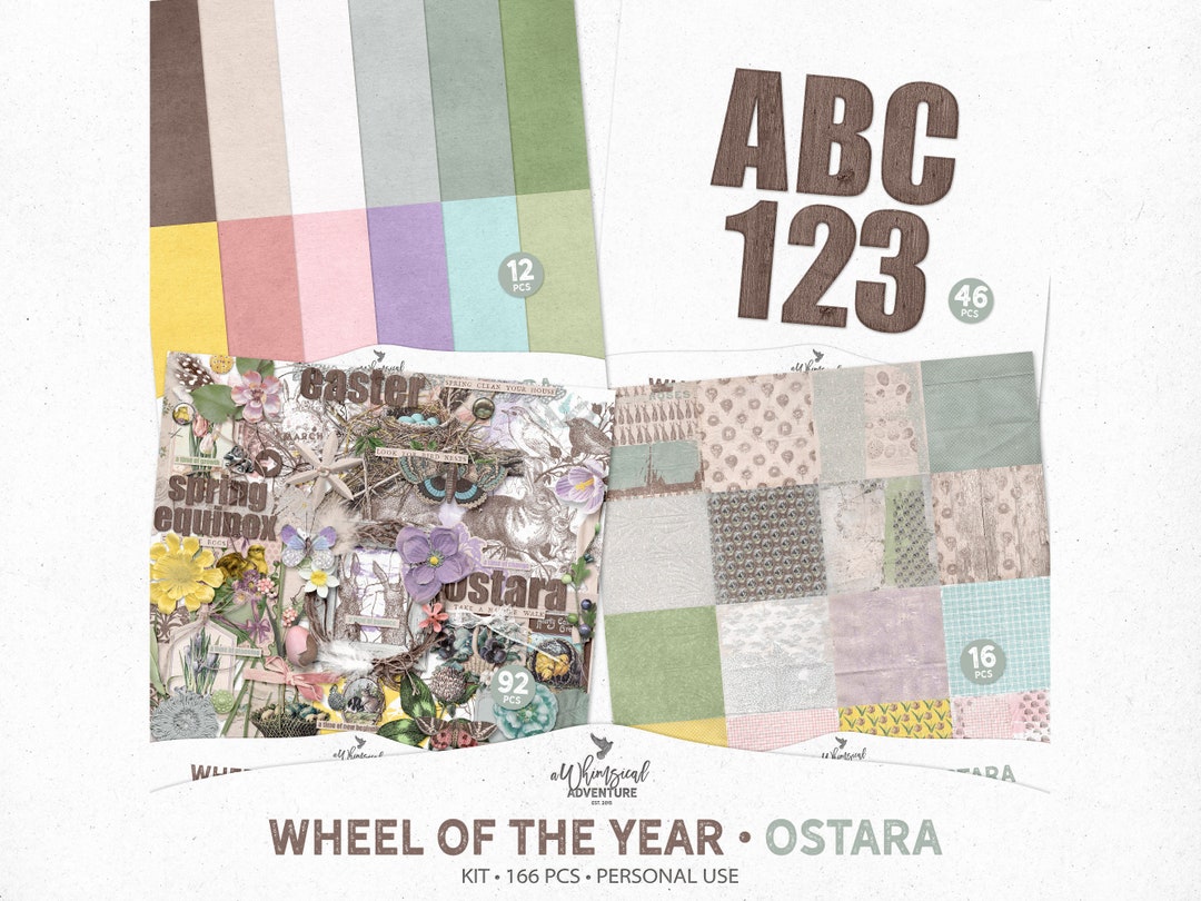 Ostara Digital Kit, Scrapbook Papers and Elements, Mixed Media, Wheel ...