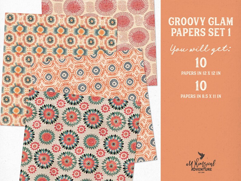 Groovy Glam 70s Retro Boho Hippie Floral Linen Paper, Digital Download ...