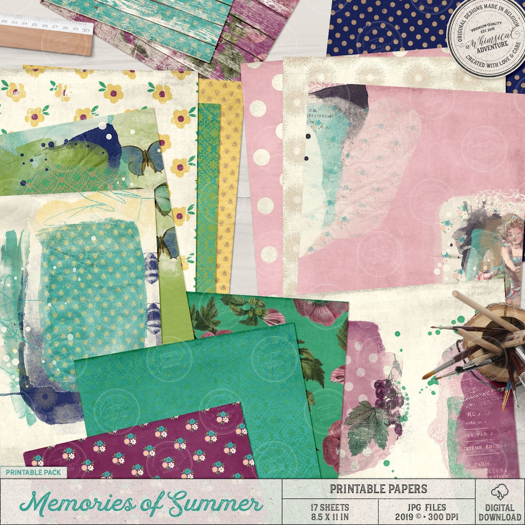 Printable Scrapbook Paper, Tropical Summer Patterns, Floral Digital ...