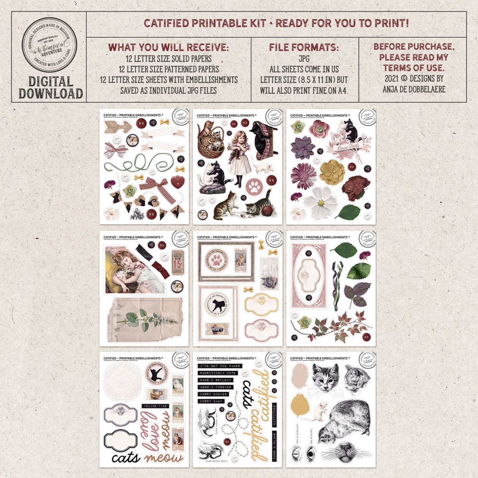 Printable Paper Cats, Vintage Cat Embellishments, Junk Journal Supplies ...