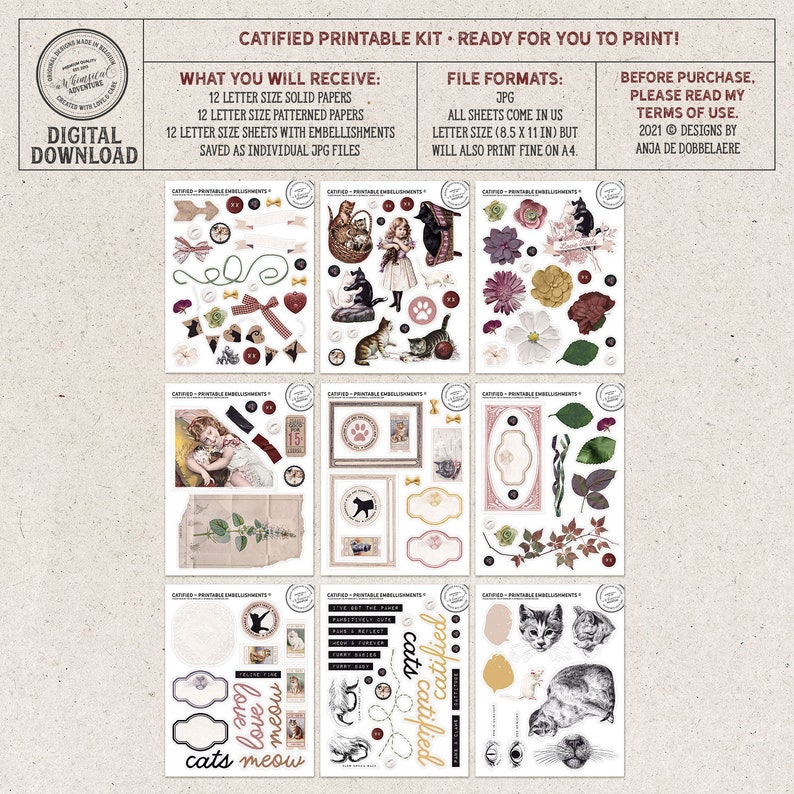 Printable Paper Cats, Vintage Cat Embellishments, Junk Journal Supplies ...