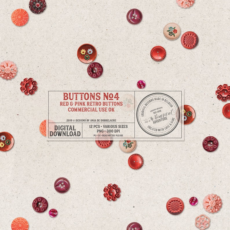 Retro Buttons, Vintage Button Mix, Digital Download, Commercial Use OK ...