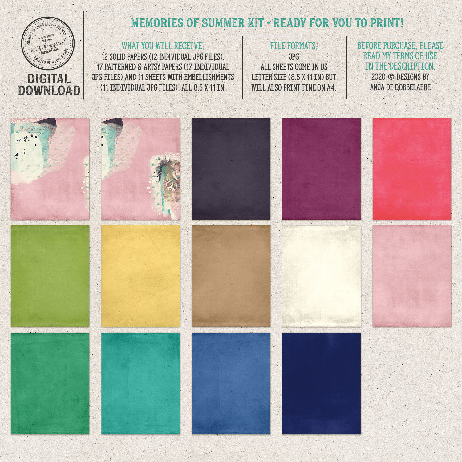 Printable Summer Scrapbook Kit Floral Digital Papers Letter | Etsy