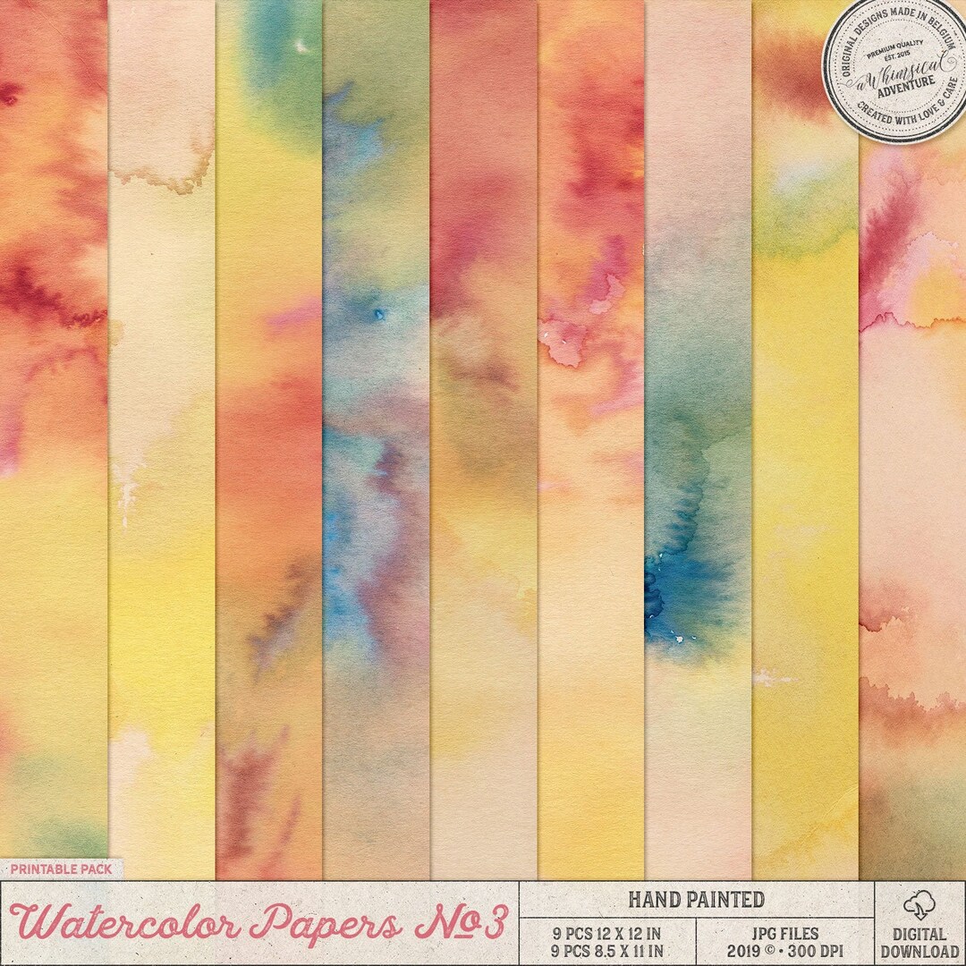 Hand Painted Watercolor Papers, Digital Download, Printable Paper ...