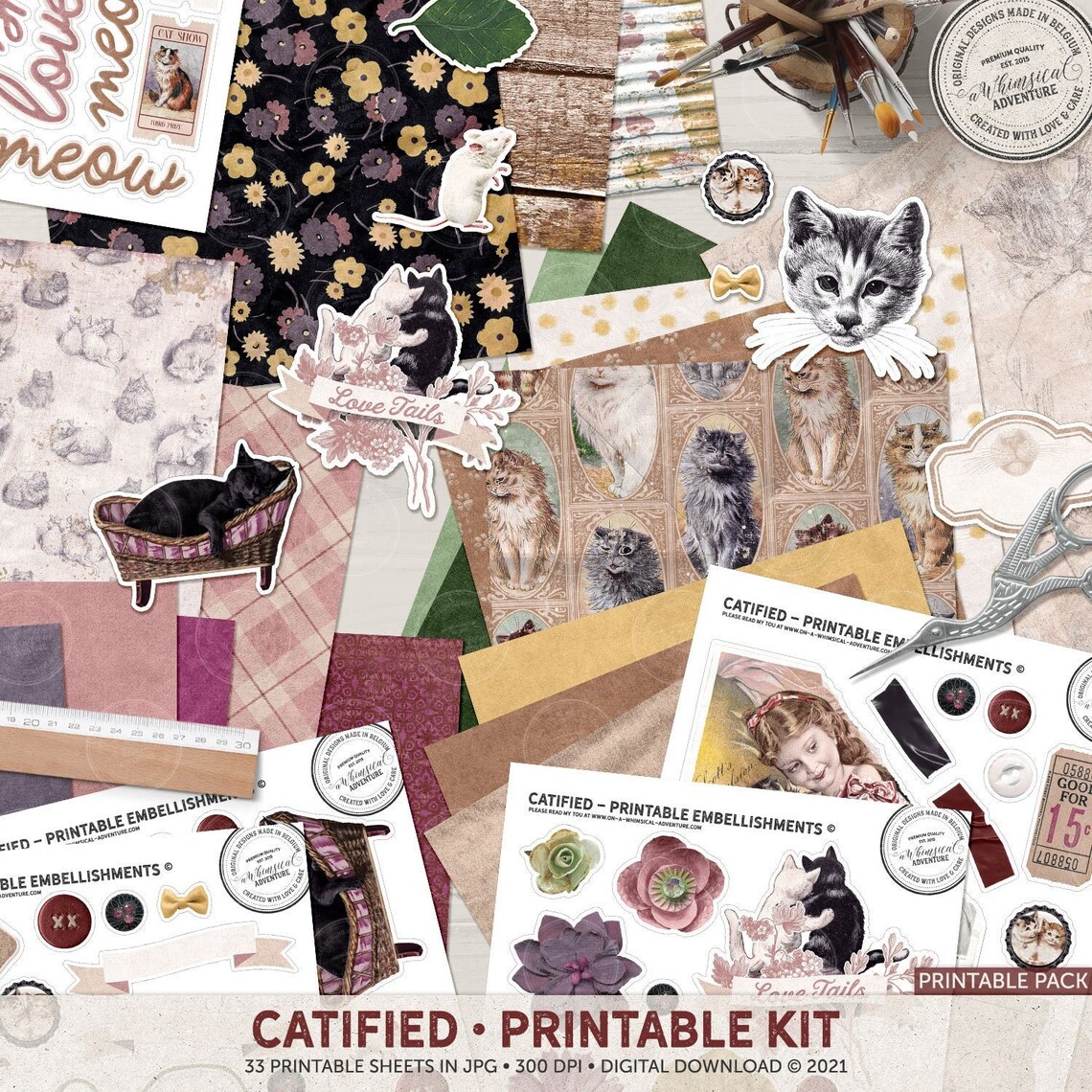 Printable Paper Cats, Vintage Cat Embellishments, Junk Journal Supplies ...