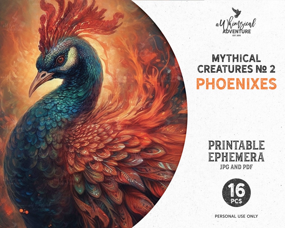 Phoenix Mythical Creature Printable Junk Journal Ephemera Pack, Digital ...