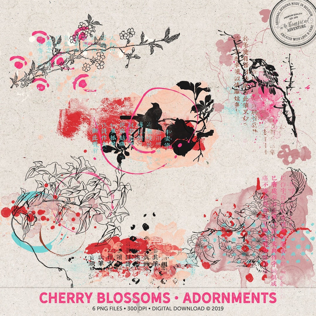 Japanese Overlay, Clipart Cherry Blossom, Digital Sakura Overlays ...